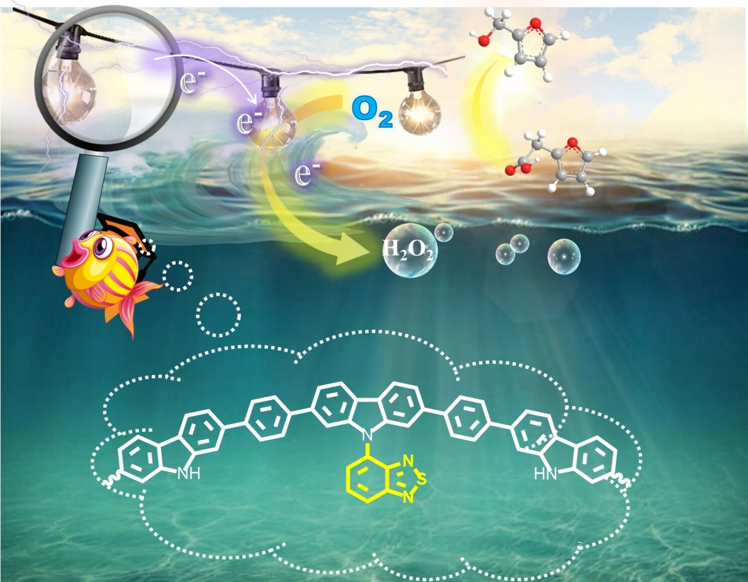 可同时实现光催化产H2O2和有机合成的共轭聚合物内电荷转移通道设计